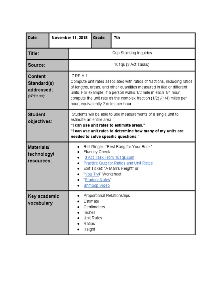 Lesson Plan | PDF | Ratio | Quantity