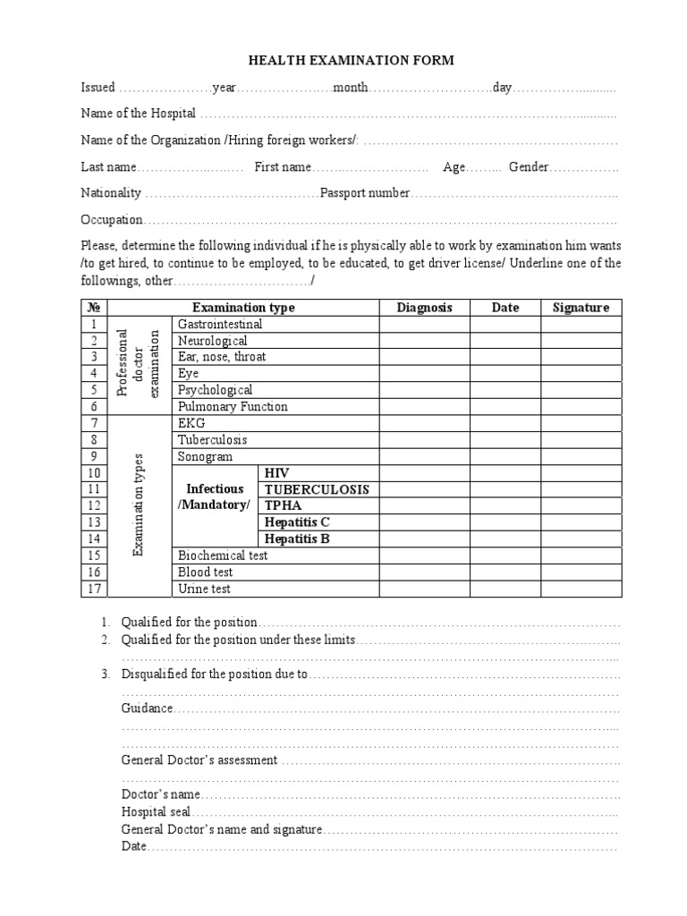 Health Examination Form | PDF