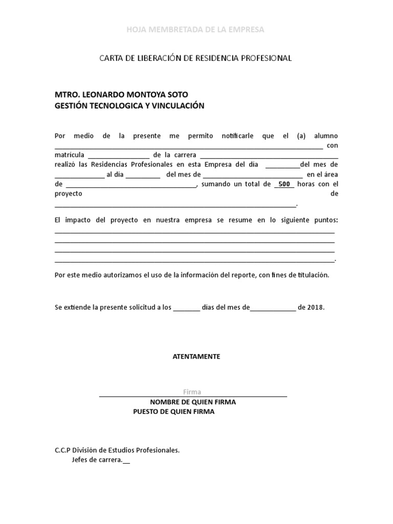 Carta de Liberacion | PDF
