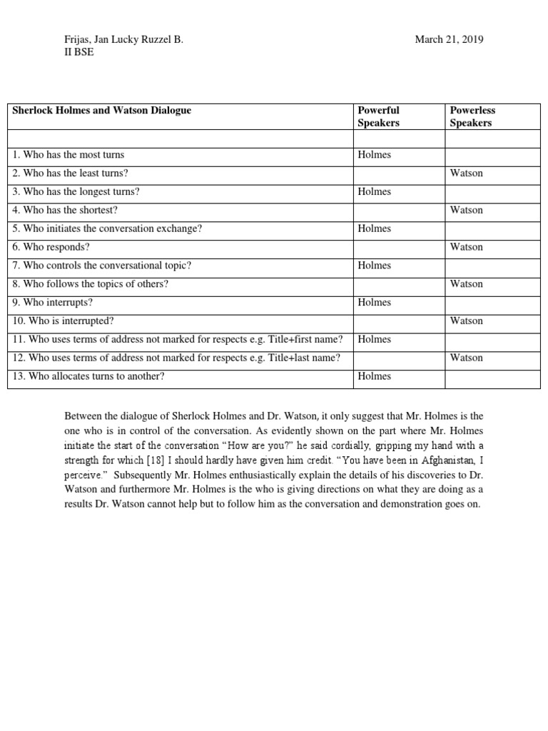 Sherlock Holmes and Watson Dialogue | PDF | Dr. Watson | Sherlock Holmes