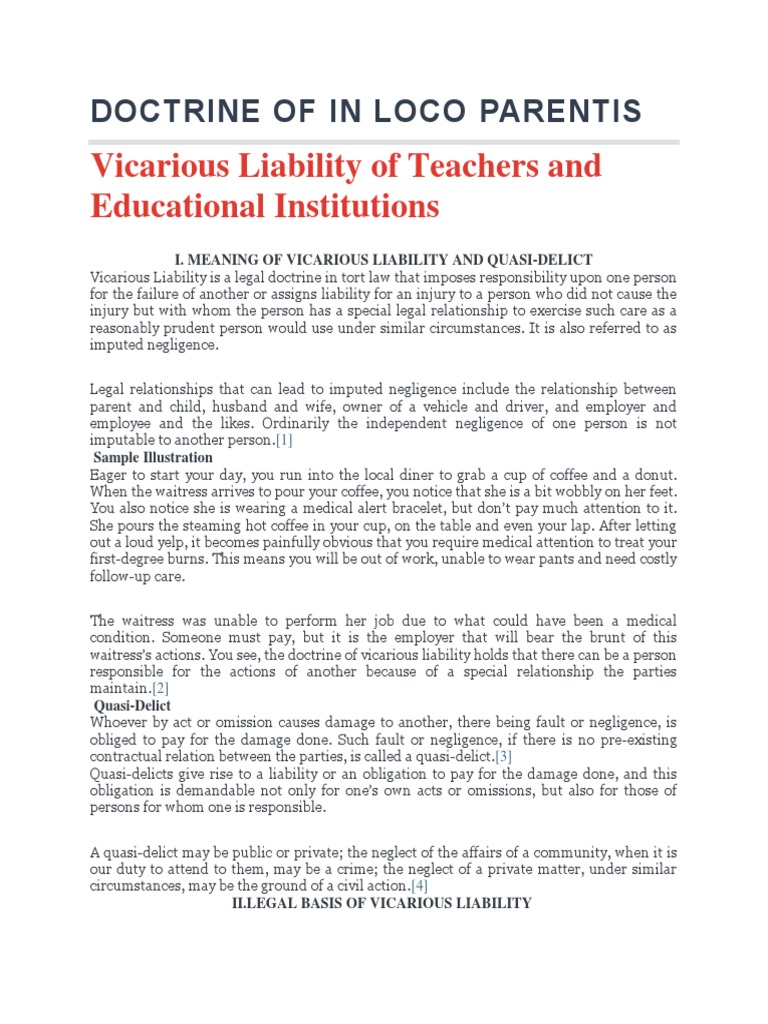 Doctrine of in Loco Parentis | PDF | Vicarious Liability | Negligence