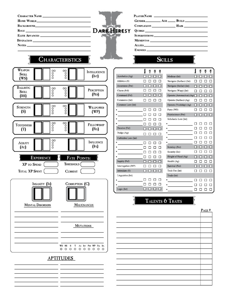Dark Heresy 2nd Edition Character Sheet Printer Friendly PDF | PDF