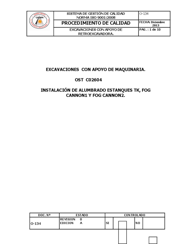 Procedimiento Excavaciones Con Apoyo de Retroexcavadora | PDF | Business