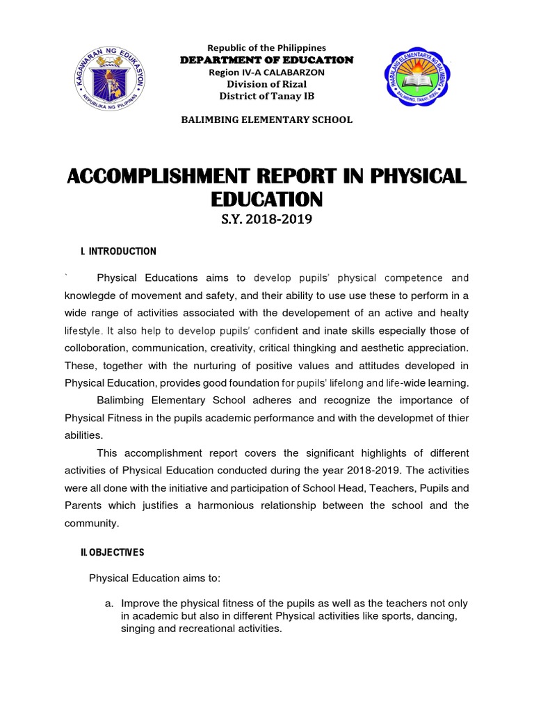 Accomplishment Report on Physical Education.docx | Physical Education ...