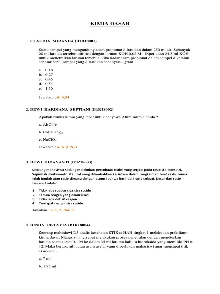 Soal-Soal KIMIA DASAR | PDF