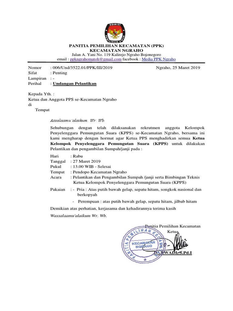 Undangan Undangan Pelantikan Kpps | PDF