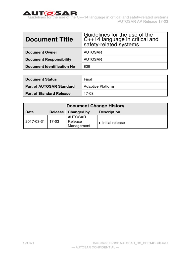 AUTOSAR RS CPP14Guidelines PDF | PDF | C++ | Computer Programming