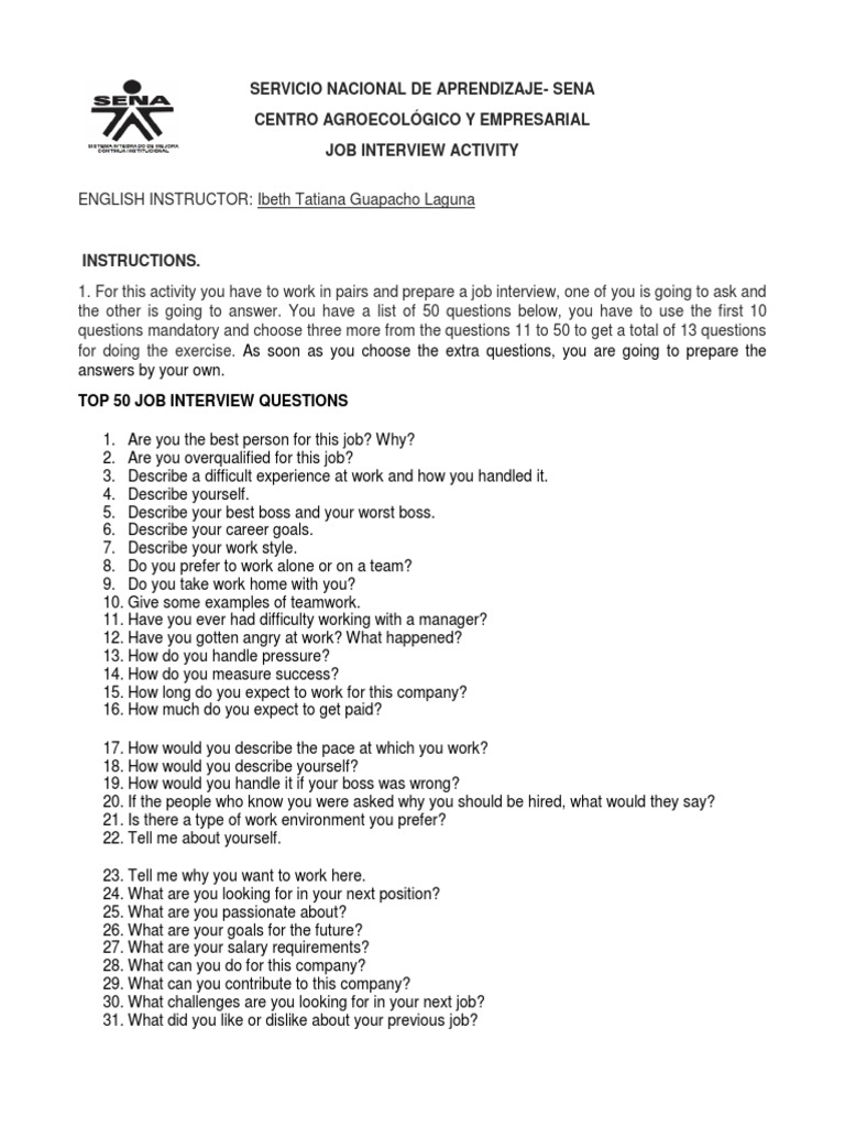 Job Interview Activity | PDF | Job Interview | Interview