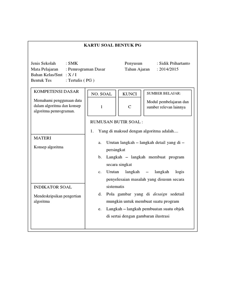 Soal Pemrograman Dasar | PDF