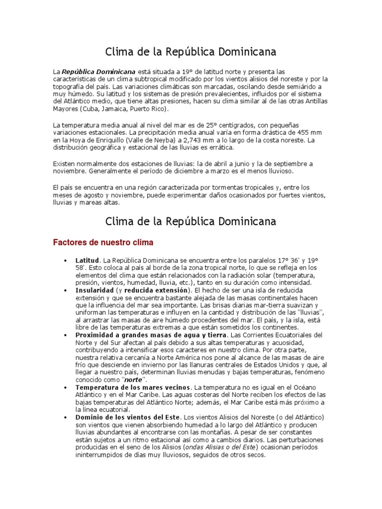 Clima de La República Dominicana | PDF | Clima | Climatología