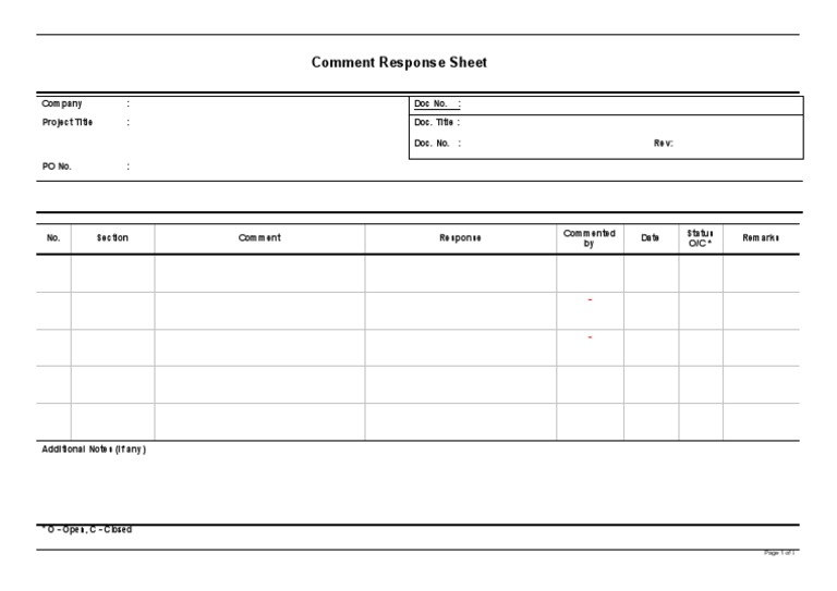 Comment Response Sheet PDF | PDF