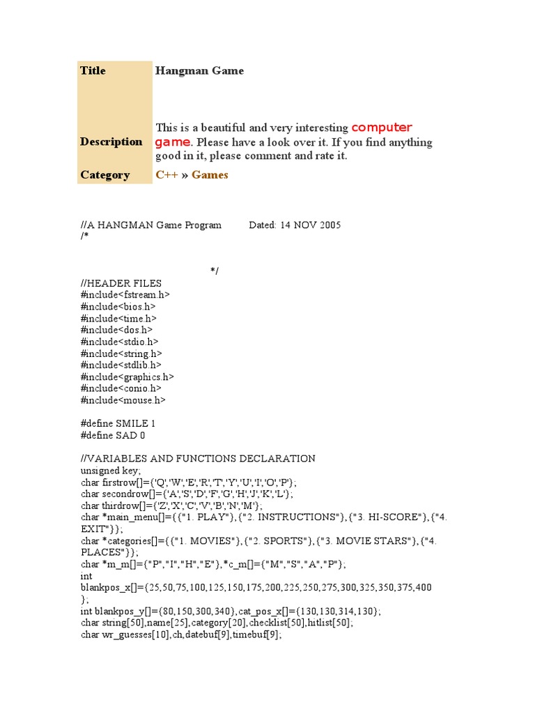Hangman Game | PDF | Software Engineering | Areas Of Computer Science