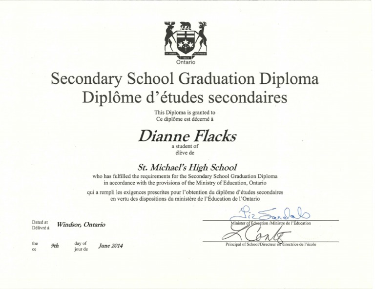 Secondary School Graduation Diploma Diplome D' Etudes Secondaires | PDF
