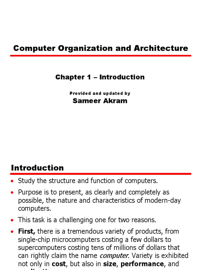 Computer Organization and Architecture: Chapter 1 - Introduction Sameer ...