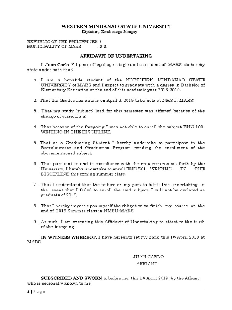 Affidavit of Undertaking For University | PDF