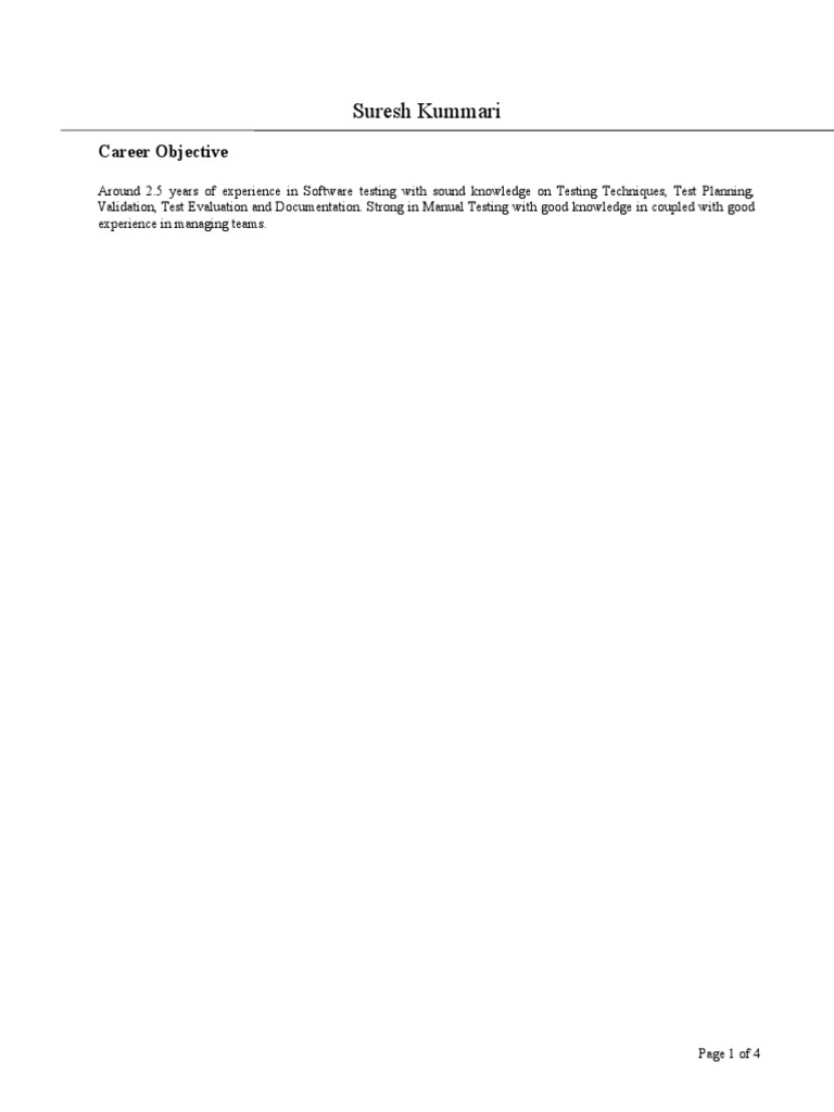 Selenium 2yrs Experience Resume | Download Free PDF | Software Testing ...