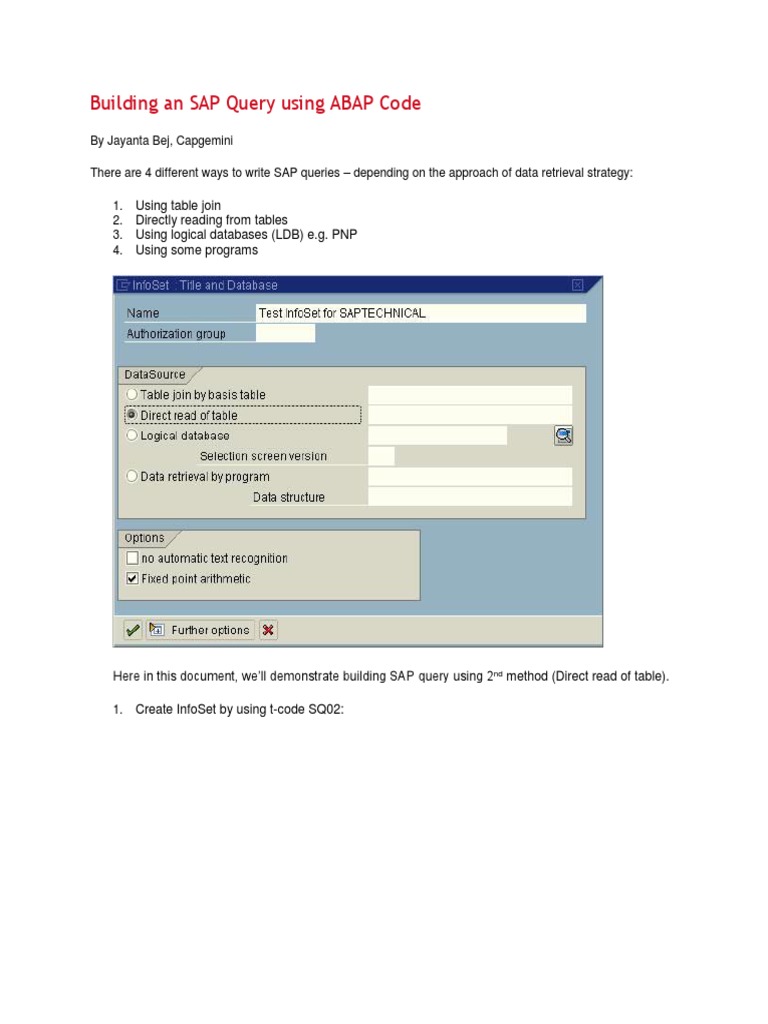 Building An Sap Query Using Abap Code Pdf Computer Engineering
