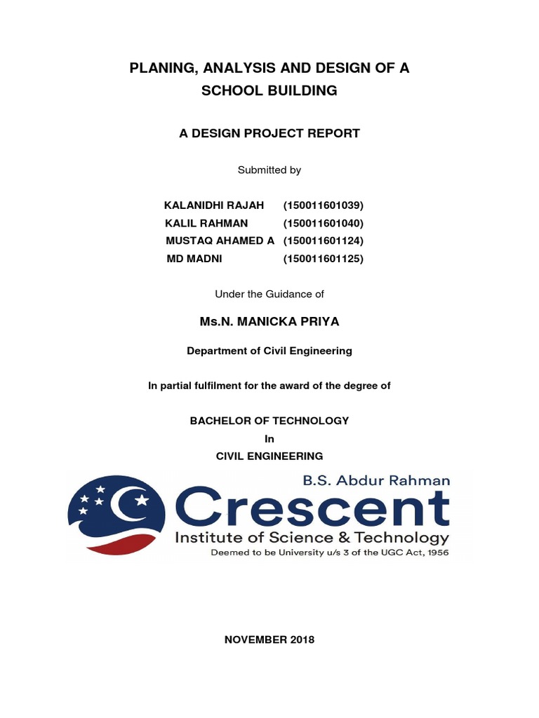Planing, Analysis and Design of A School Building | PDF | Bending ...