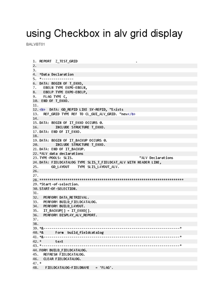 Using Checkbox in Alv Grid Display | Download Free PDF | Computer Programming | Computing