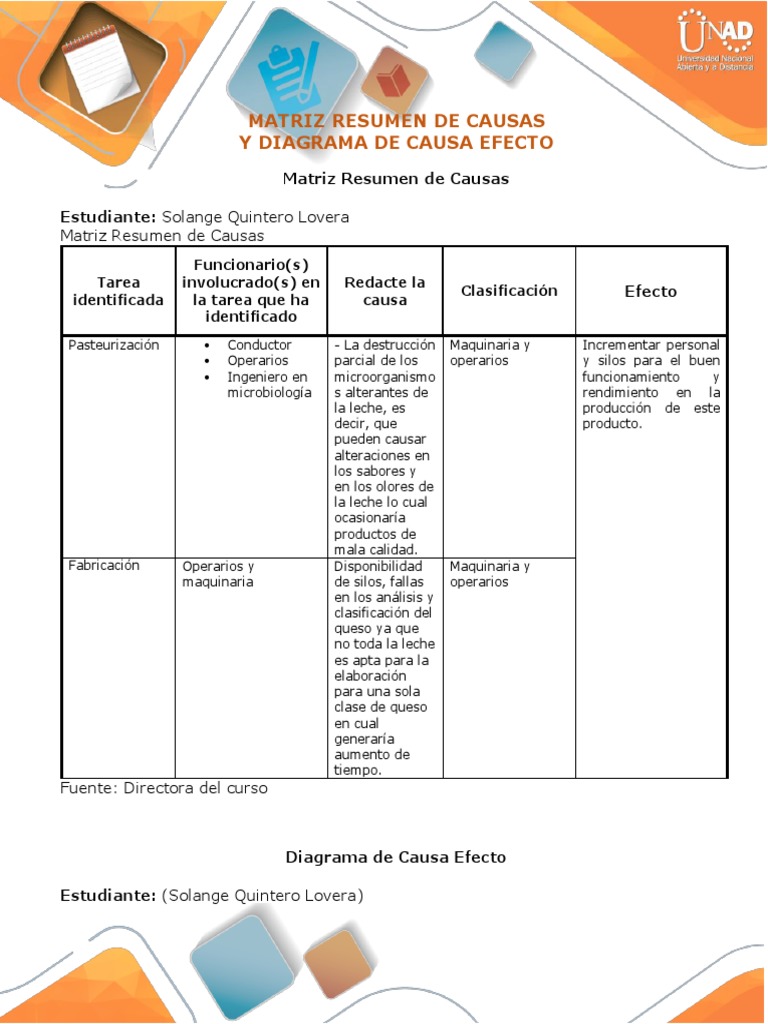 Matriz - Resumen - Y - Diagrama - Causa - Efecto - Solange Quintero ...