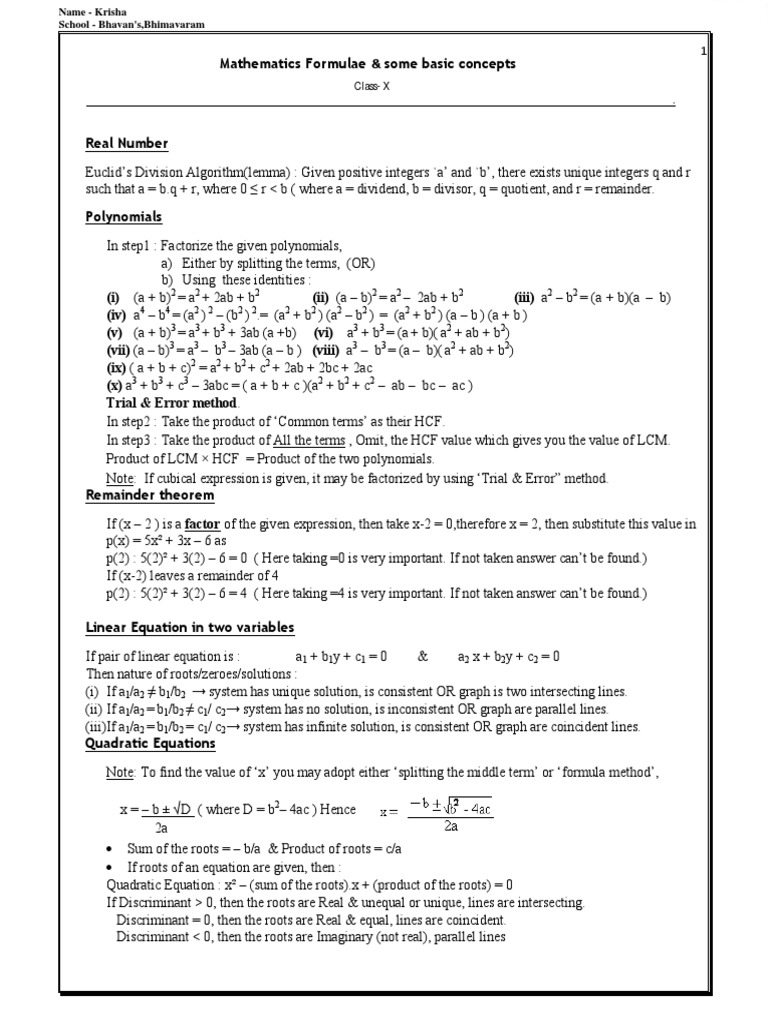 Class 10 Circle Formulas Guide | PDF | Circle | Area
