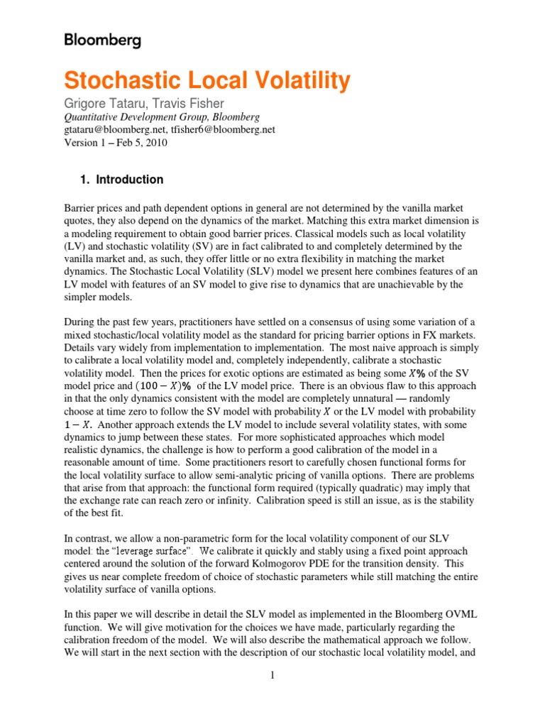 Bloomberg Stochastic Local Volatility | PDF | Option (Finance) | Moneyness