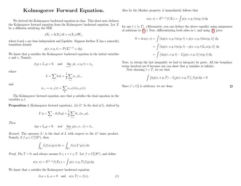 Kolmogorov Forward | PDF | Markov Chain | Differential Equations