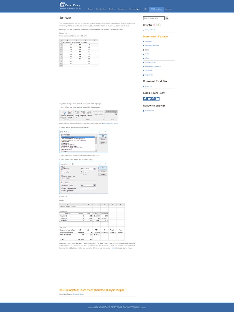 Anova In Excel Easy Excel Tutorial Pdf Analysis Of Variance 2964