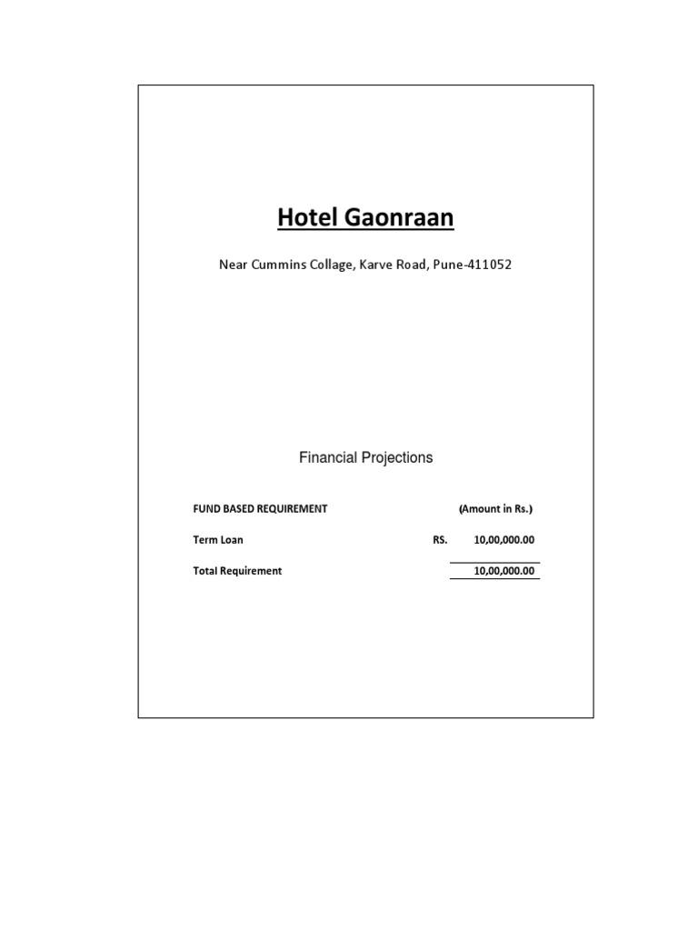 Project Report of Hotel Gawaran For Bank Loan | PDF | Expense | Revenue