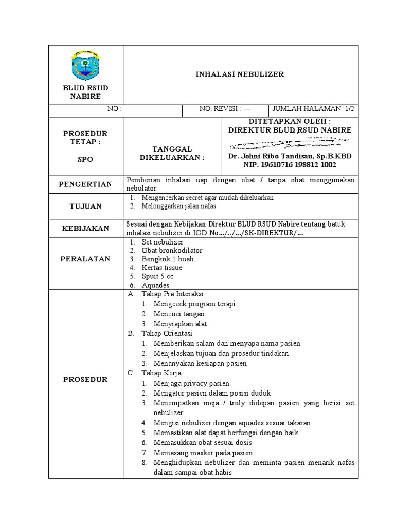 SPO - Inhalasi Nebulizer - IGD | PDF
