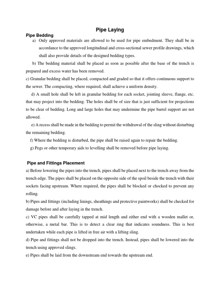 Pipe Laying and Jointing Procedures | PDF | Pipe (Fluid Conveyance ...