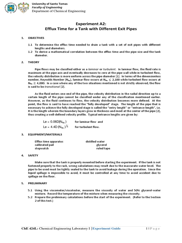 Efflux Time Analysis for Tank Draining | PDF | Laminar Flow | Dynamics ...