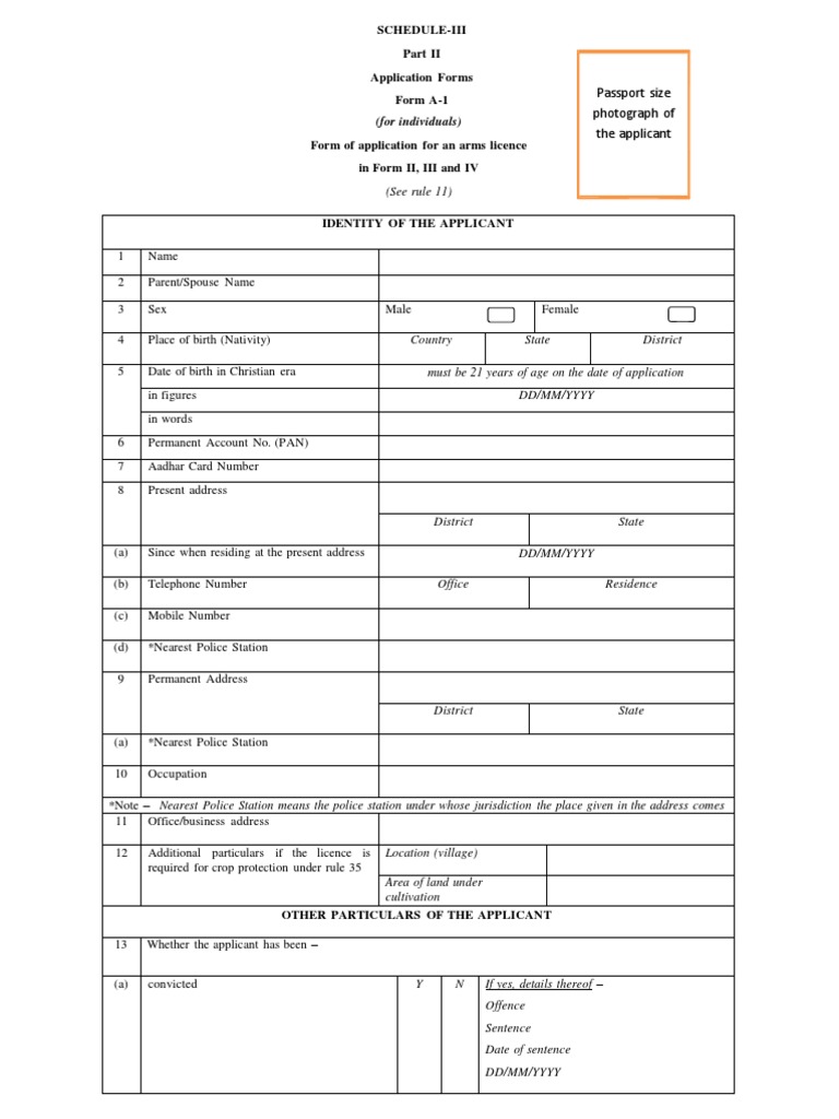 Schedule-Iii Application Forms Form A-1: (For Individuals) | PDF | Identity Document | License