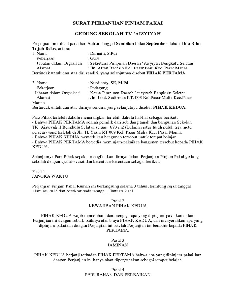 SURAT PERJANJIAN PINJAM PAKAi | PDF