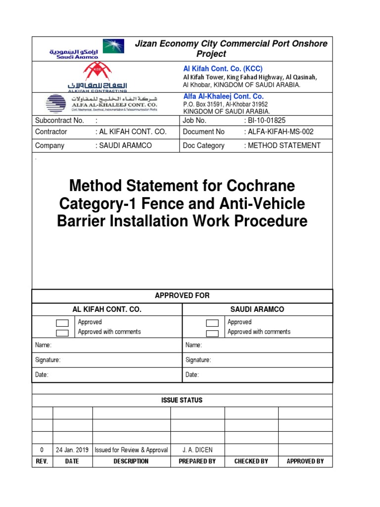 Method Statement For Cochrane Category-I Fence Installation Work ...