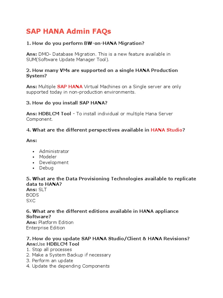 Sap Hana Admin Faqs | PDF | Sap Se | Databases