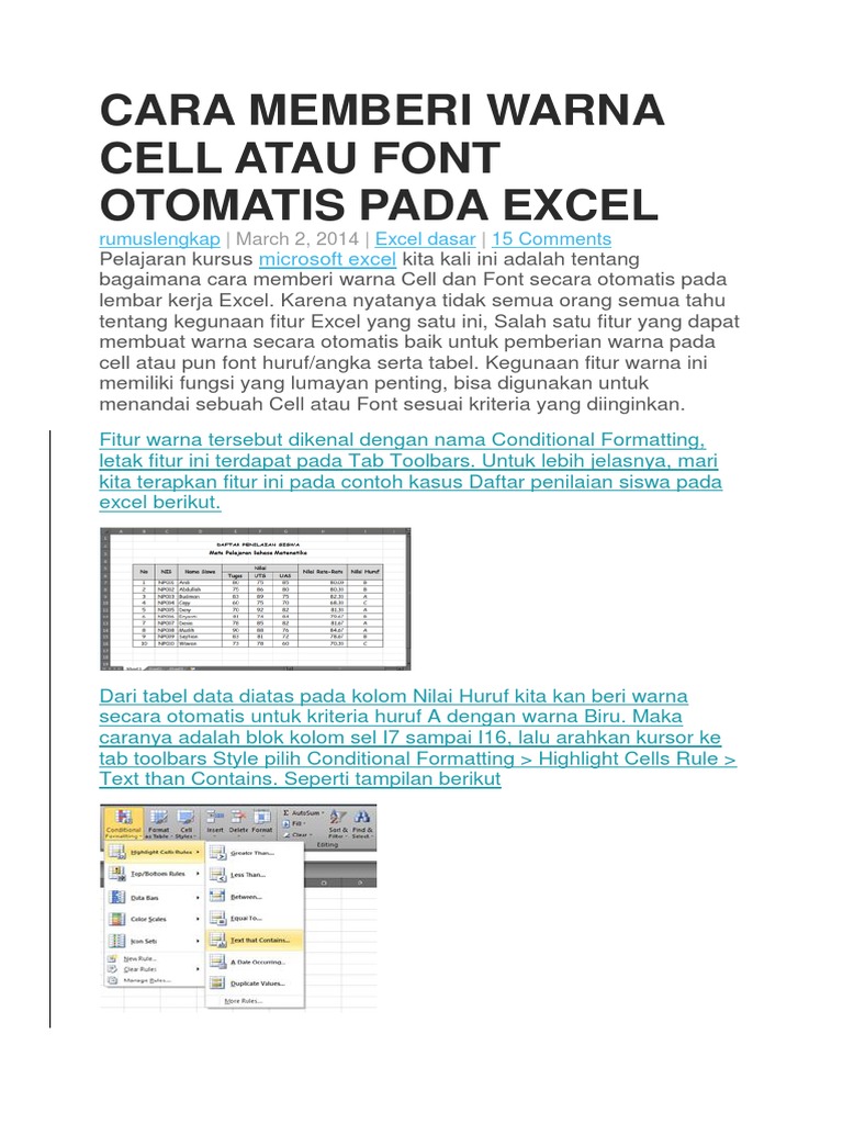 Memberi Warna Secara Otomatis pada Cell dan Font di Excel Berdasarkan ...