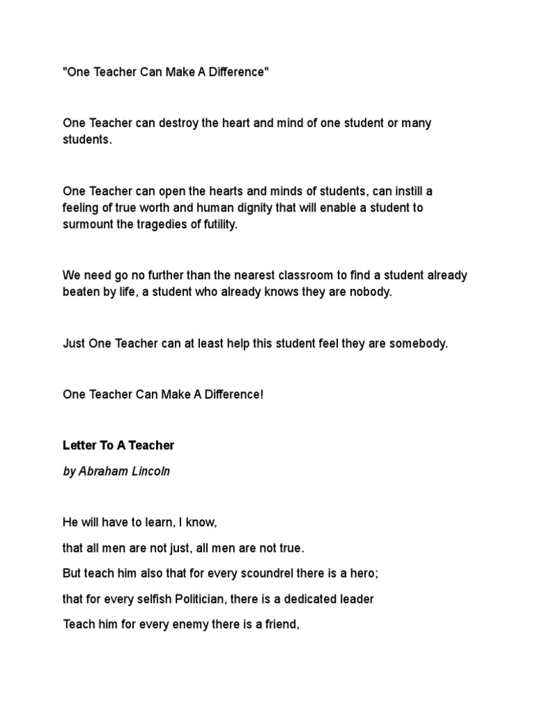 One Teacher Can Make A Difference | PDF
