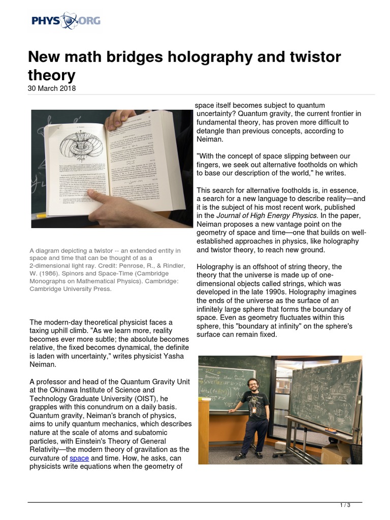 2018 03 Math Bridges Holography Twistor Theory | PDF | Quantum Gravity ...