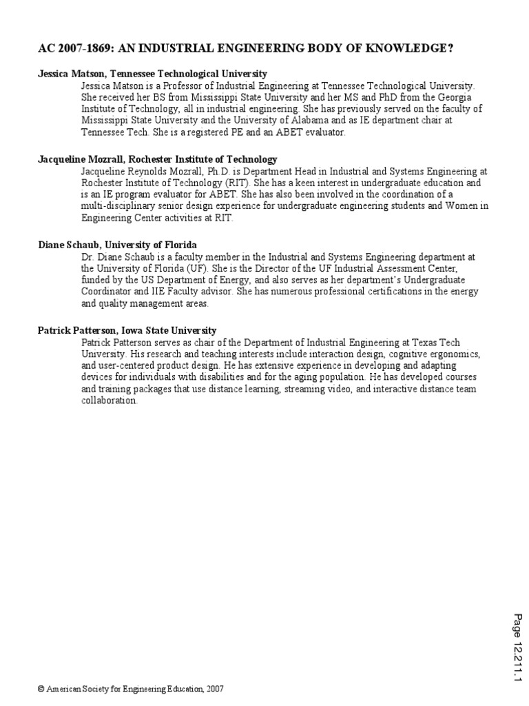 An Industrial Engineering Body of Knowledge | PDF | Industrial ...