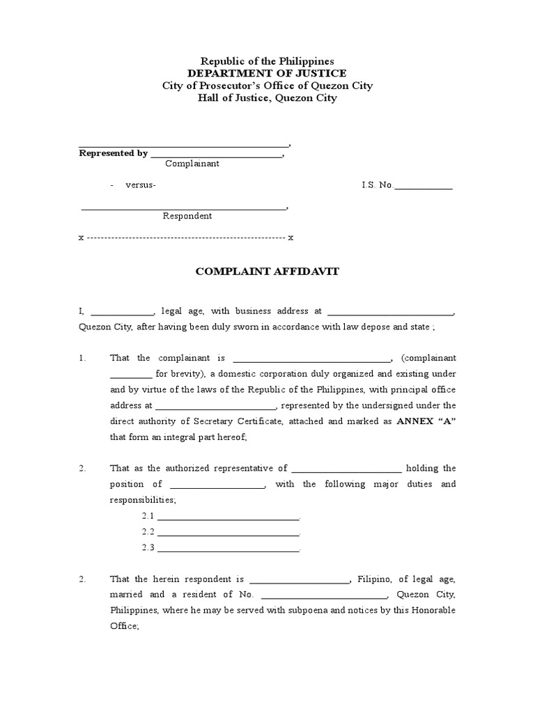 Complaint Affidavit Alleging Qualified Theft Against Respondent ...