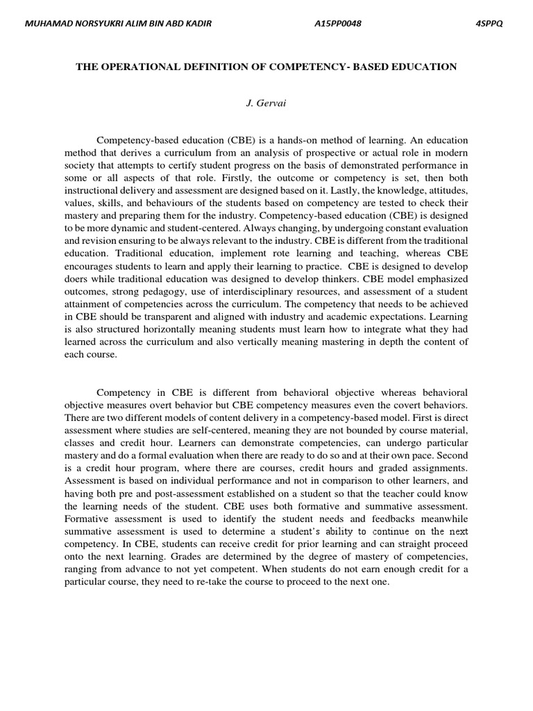 The Operational Definition of Competency-Based Education: J. Gervai ...
