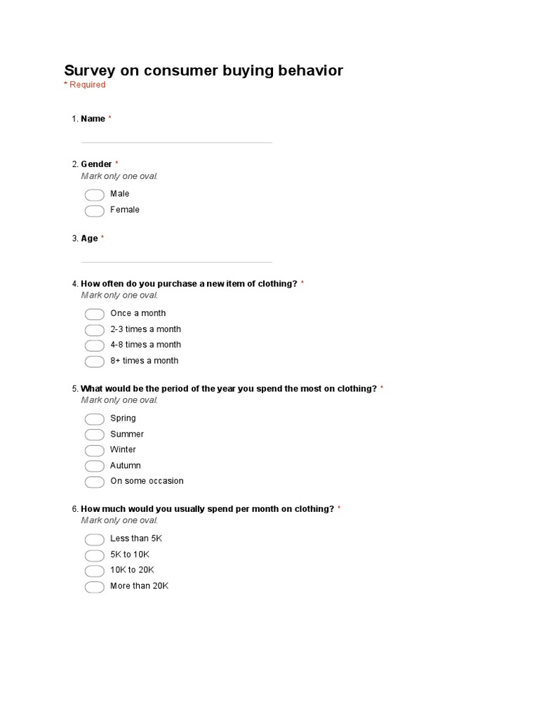 Survey On Consumer Buying Behavior: Required | PDF