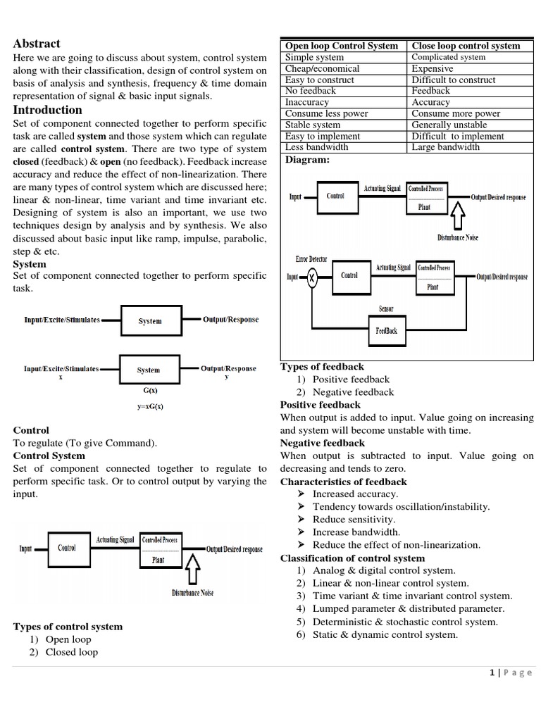 Diagram:: Open Loop Control System Close Loop Control System | PDF ...