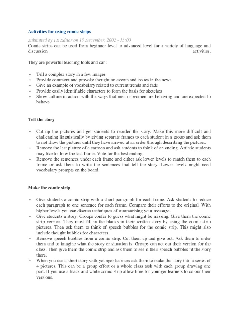 Activities For Using Comic Strips | PDF | Multimedia | Narrative