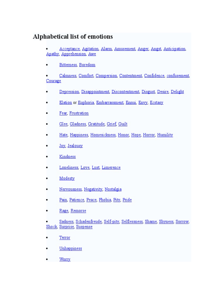 An Alphabetical Listing and Categorization of Human Emotions | PDF ...