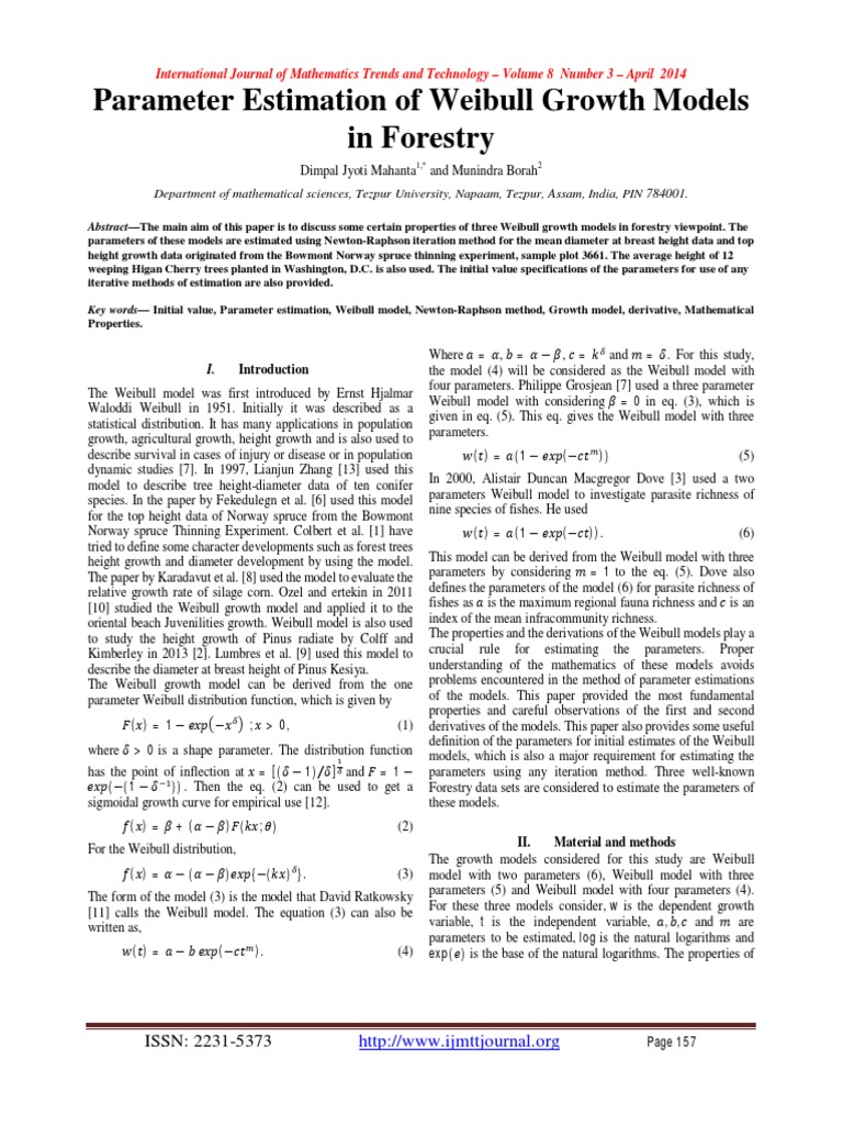 Parameter Estimation of Weibull Growth Models in Forestry | PDF ...