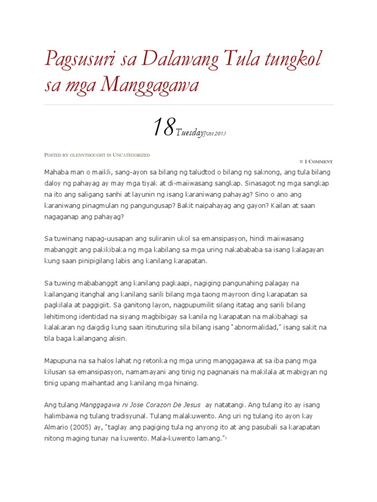 Pagsusuri Sa Dalawang Tula Tungkol Sa Mga | PDF