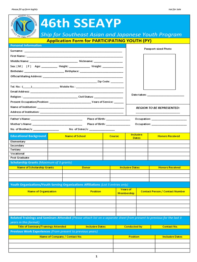 46th SSEAYP Application Form - Participating Youth 2019 | PDF | Government