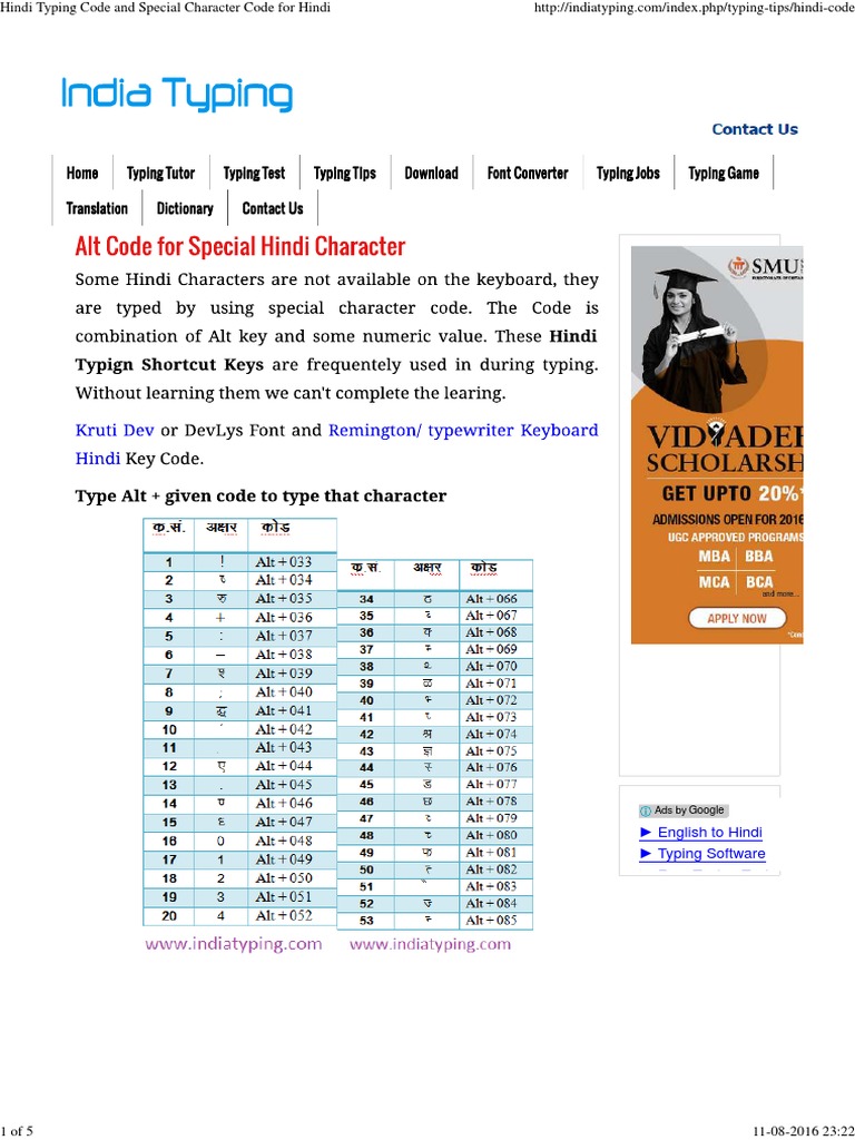 Hindi Typing Codes and Shortcuts Guide | PDF | Career & Growth | Business